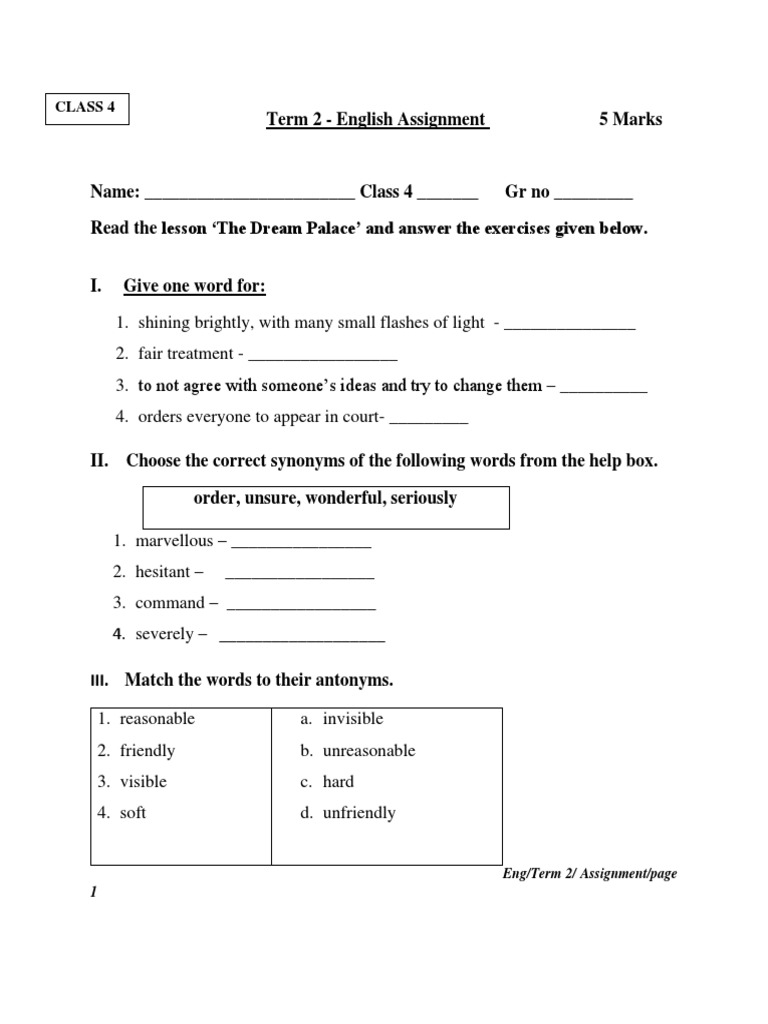 IV Term II English Assignment | PDF