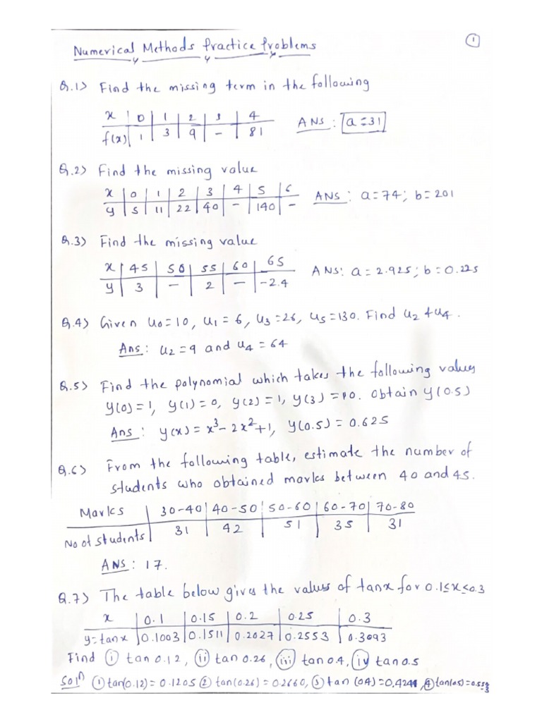 Numerical Methods Practice Problems | PDF Numerical Methods Practice Problems | PDF
