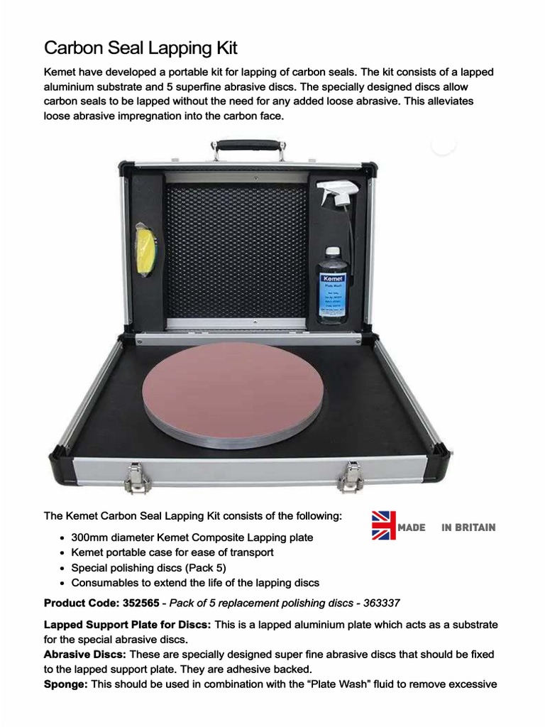 Carbon Mechanical Seals Lapping Kit - Kemet | PDF | Technology & Engineering