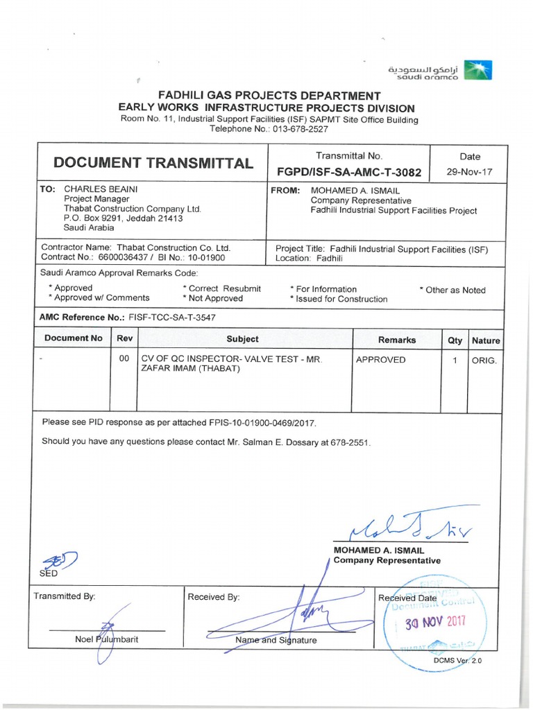 Aramco Approval. Valve Test Inspector | PDF