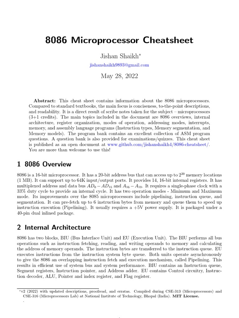 A Comprehensive Guide to the 8086 Microprocessor: Internal Architecture, Register Organization ...