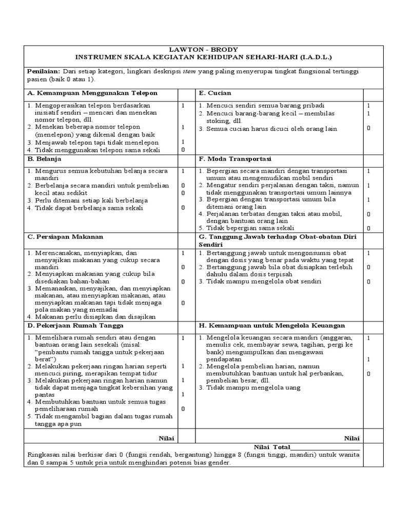 Lawton IADL Form | PDF
