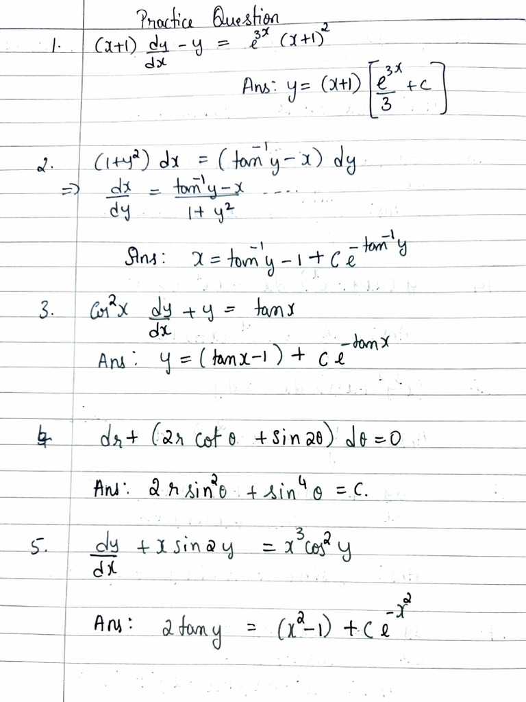 Practice Questions of First Order Differential Equation | PDF