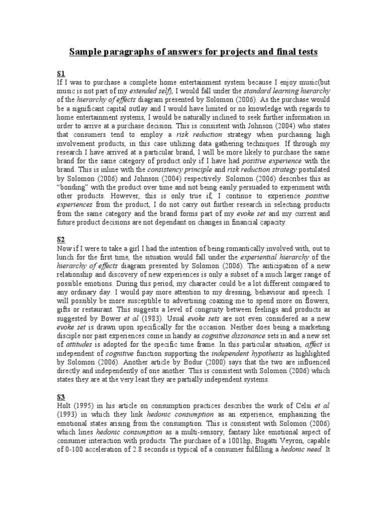 Sample Paragraphs of Answers For Projects and Final Tests | Download ...