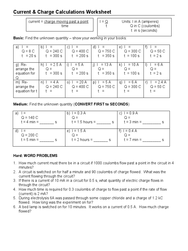 Current & Charge Calculation Guide | PDF | Power (Physics ...