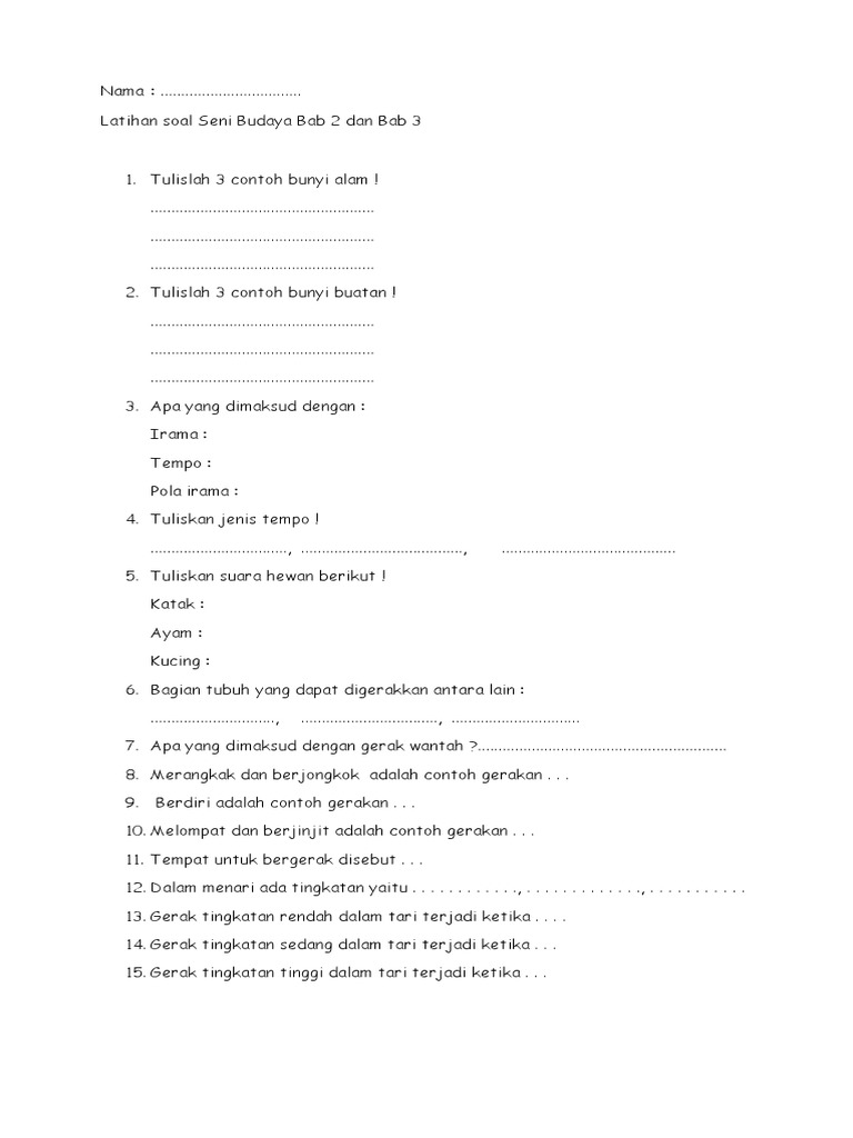 Latihan Soal Seni Budaya Bab 2 Dan Bab 3 | PDF