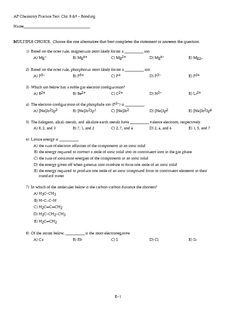 AP Chemistry Bonding Practice Test | PDF | Condensed Matter | Physical ...