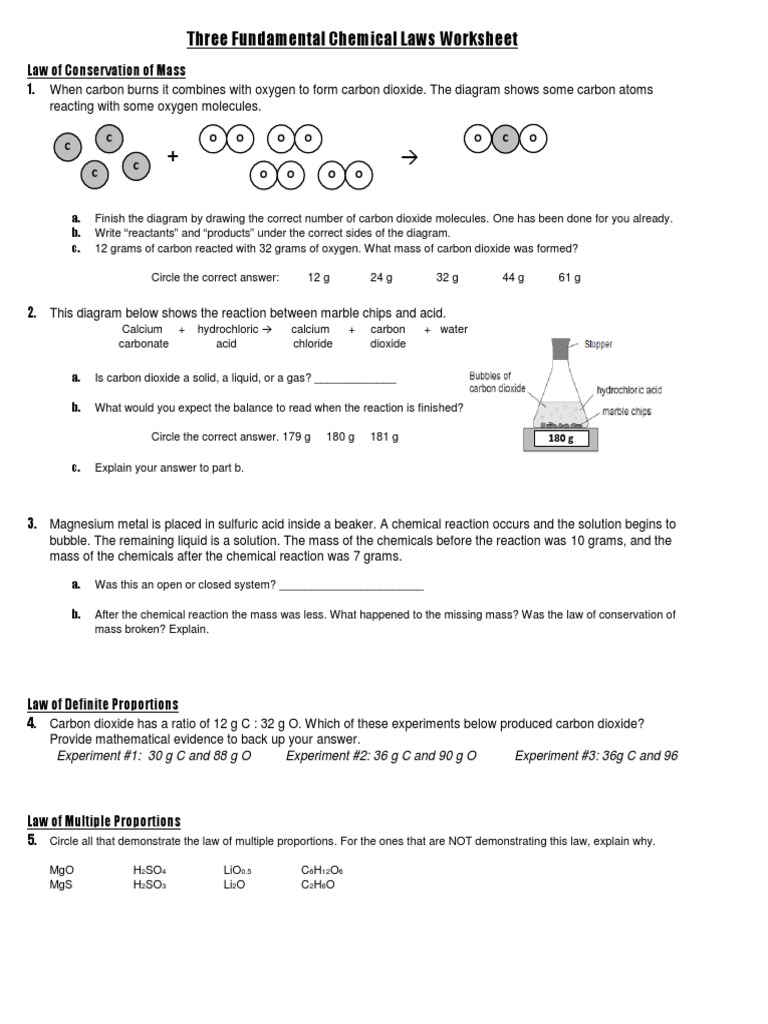 Three Fundamental Chemical Laws Worksheet | PDF | Oxide | Chemical ...