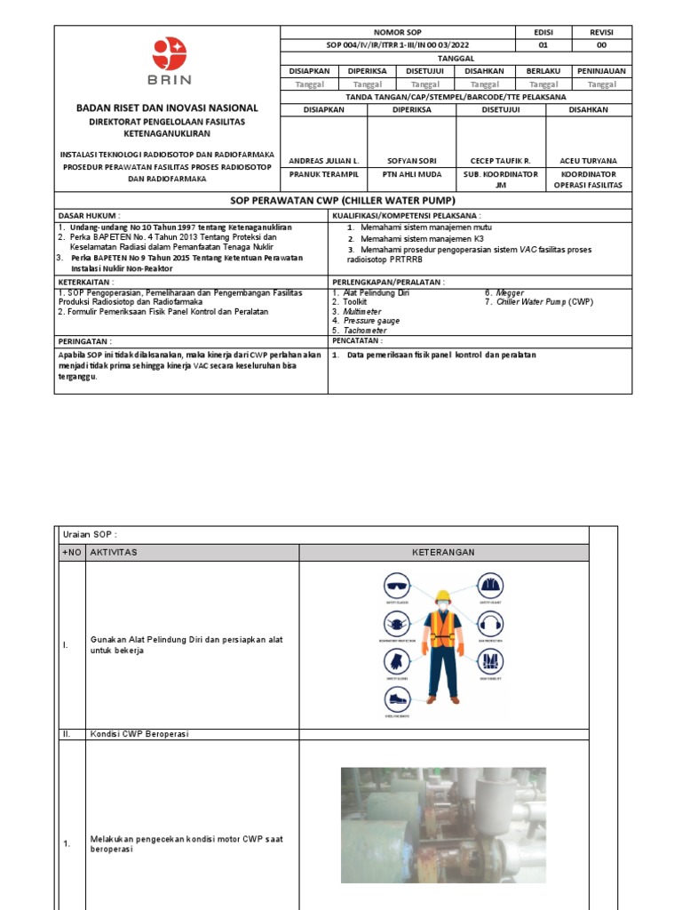 SOP Perawatan CWP Chiller Water Pump | PDF | Teknologi & Rekayasa