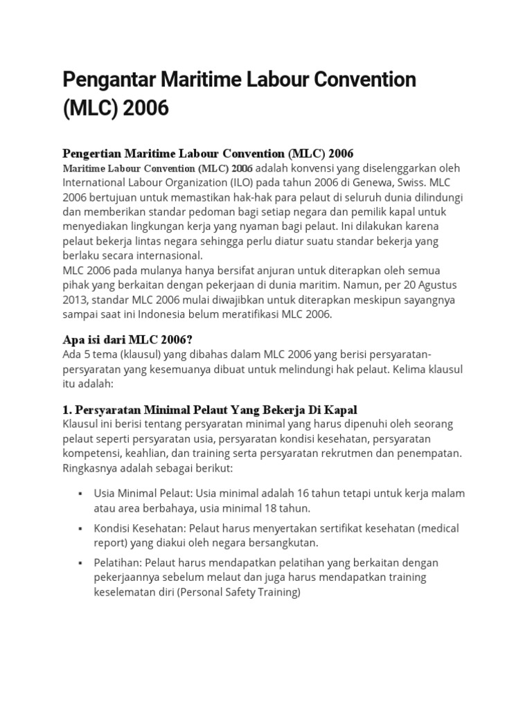 MLC (Maritime Labour Convention) | PDF