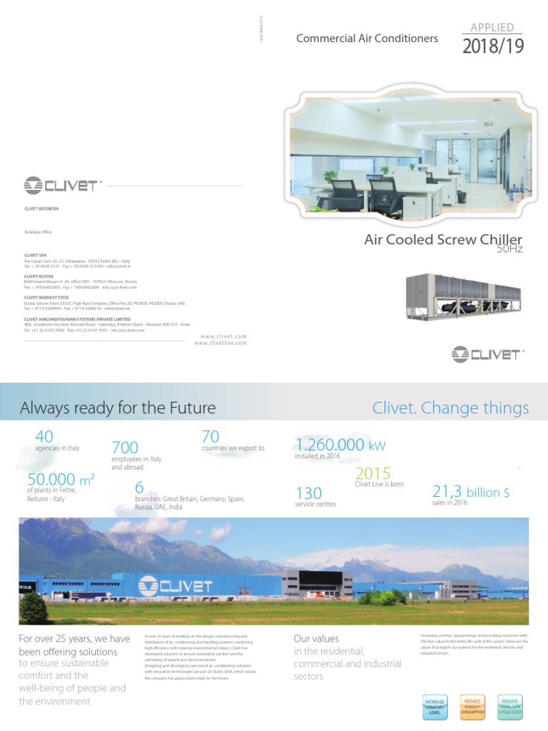 Clivet Air Cooled Screw Chiller | PDF | Heat Exchanger | Engineering Thermodynamics