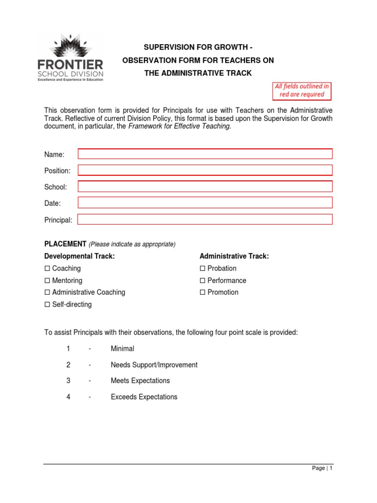 Observation Form For Teachers On Administrative Track (Fillable) | PDF ...