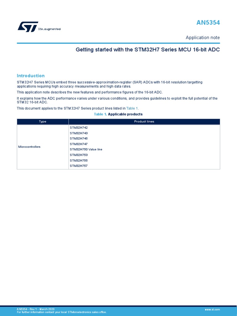 An5354 Getting Started With The stm32h7 Series Mcu 16bit Adc Stmicroelectronics | PDF | Analog ...