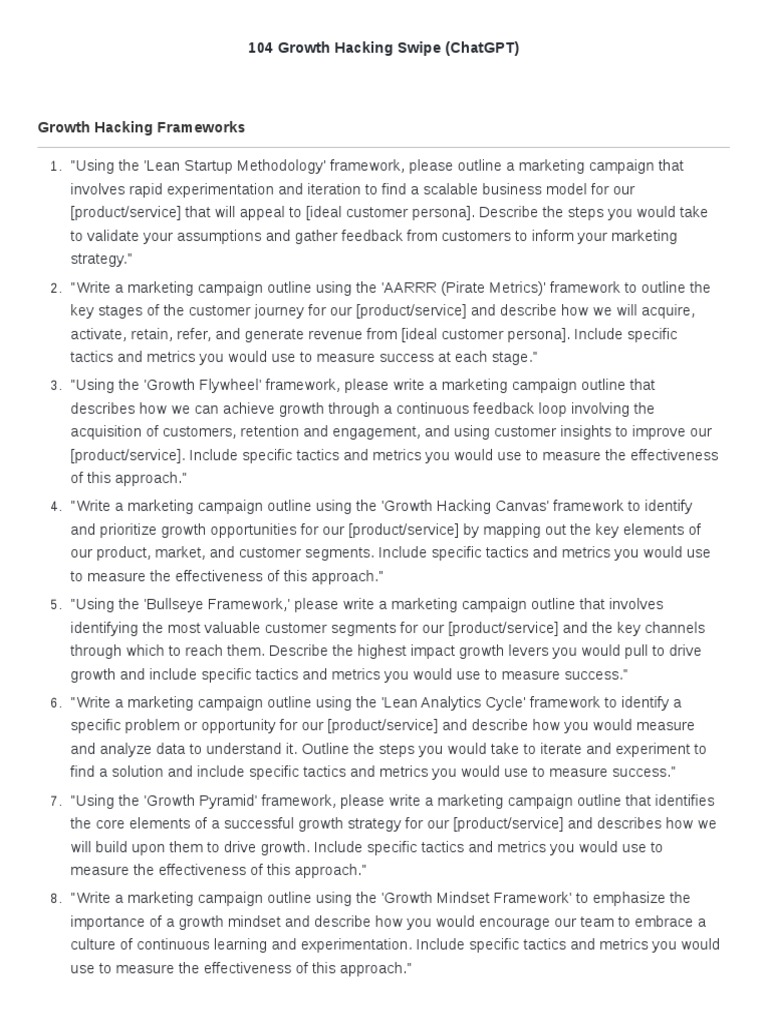 104 Growth Hacking Swipe Chatgpt wibSSMNL | PDF | Marketing | Bias