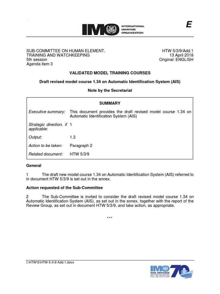 Automatic Identification Systems (AIS) - IMO Model Course 1.34 (2018 ...