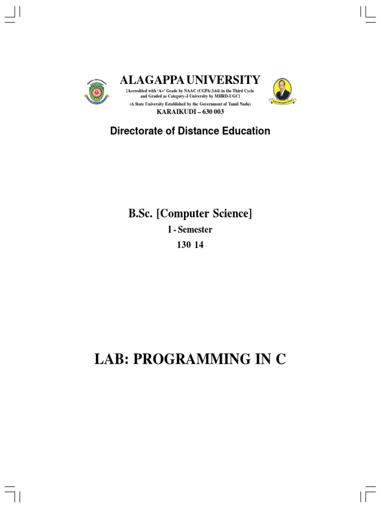 Ug Bsc Computer Science 130 14 Lab Programming In C Pdf C Programming Language