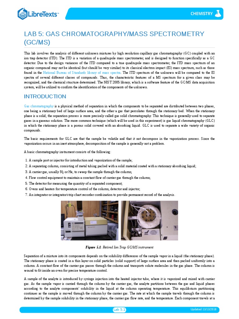Gas Chromatography Mass Spectrometry Lab | PDF | Gas Chromatography | Mass Spectrometry