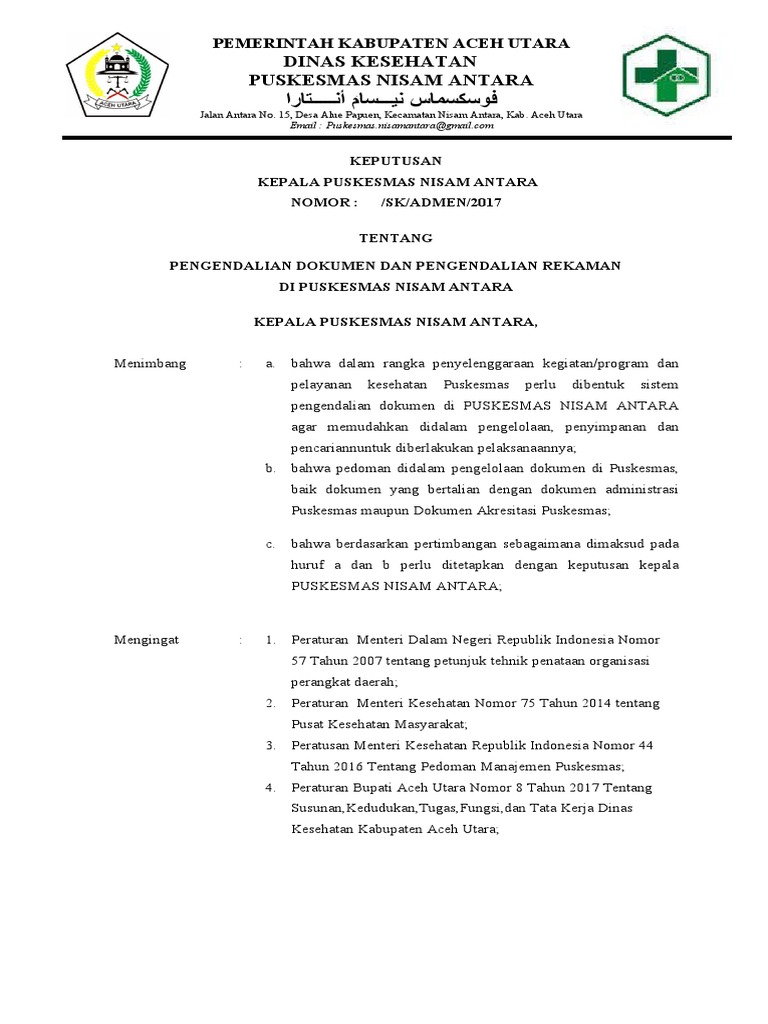 5 SK Pengendalian Dokumen Puskesmas | PDF