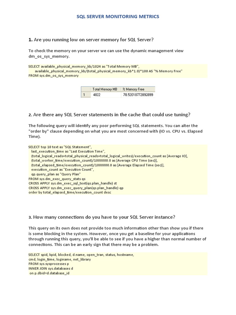 Sql Server Monitoring Metrics Pdf