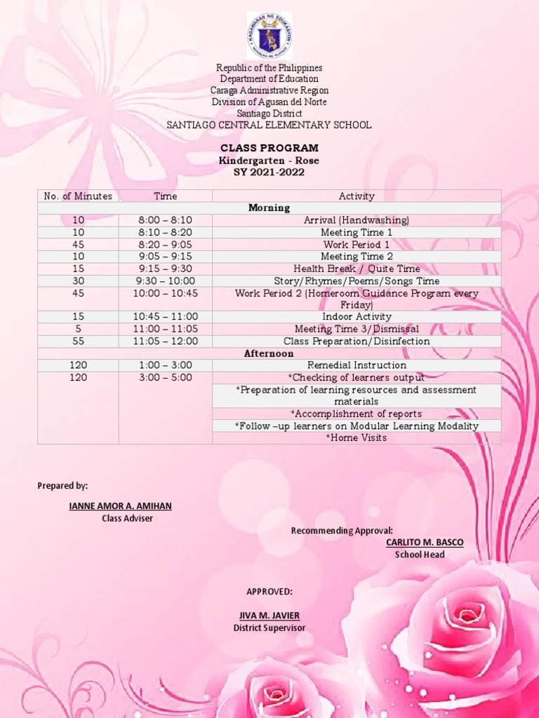 Class Program Kindergarten | PDF | Teaching | Pedagogy