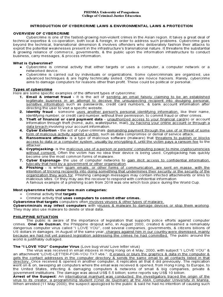 Introduction of Cybercrime Laws Environmental Laws Protection | PDF ...