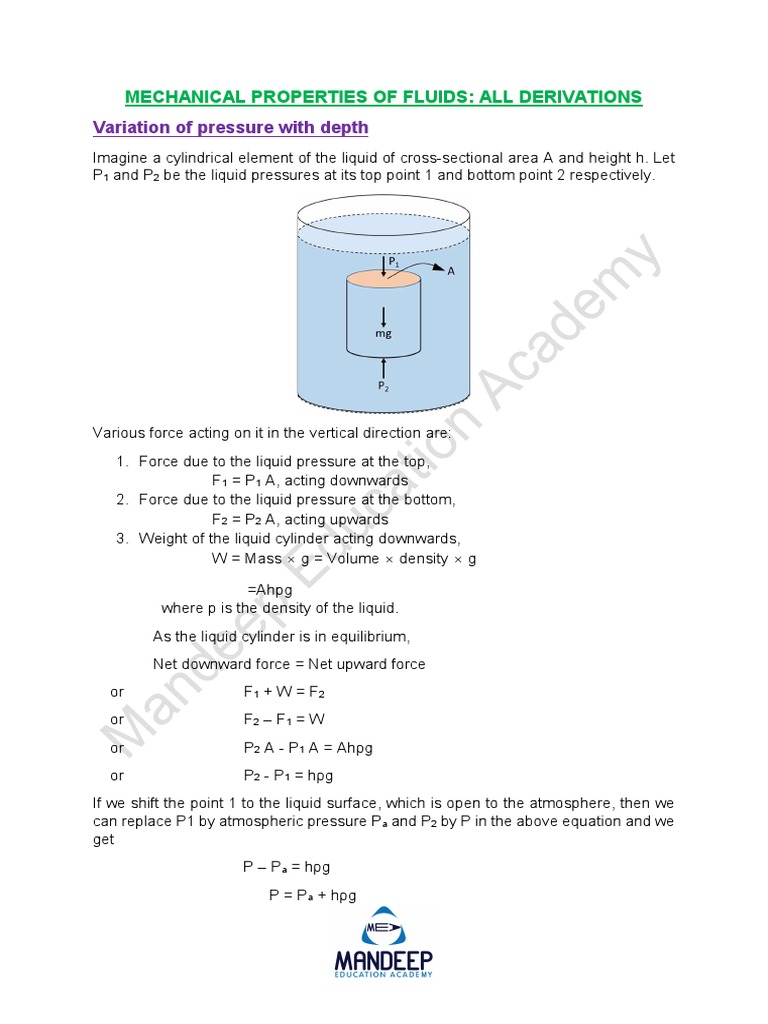 Mechanical Properties of Fluids All Dervations | Download Free PDF | Pressure | Fluid Dynamics