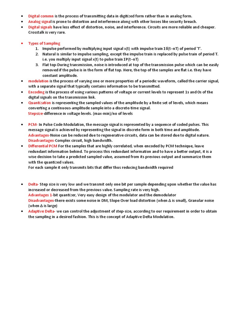DC Cheatsheet | PDF | Modulation | Digital Signal