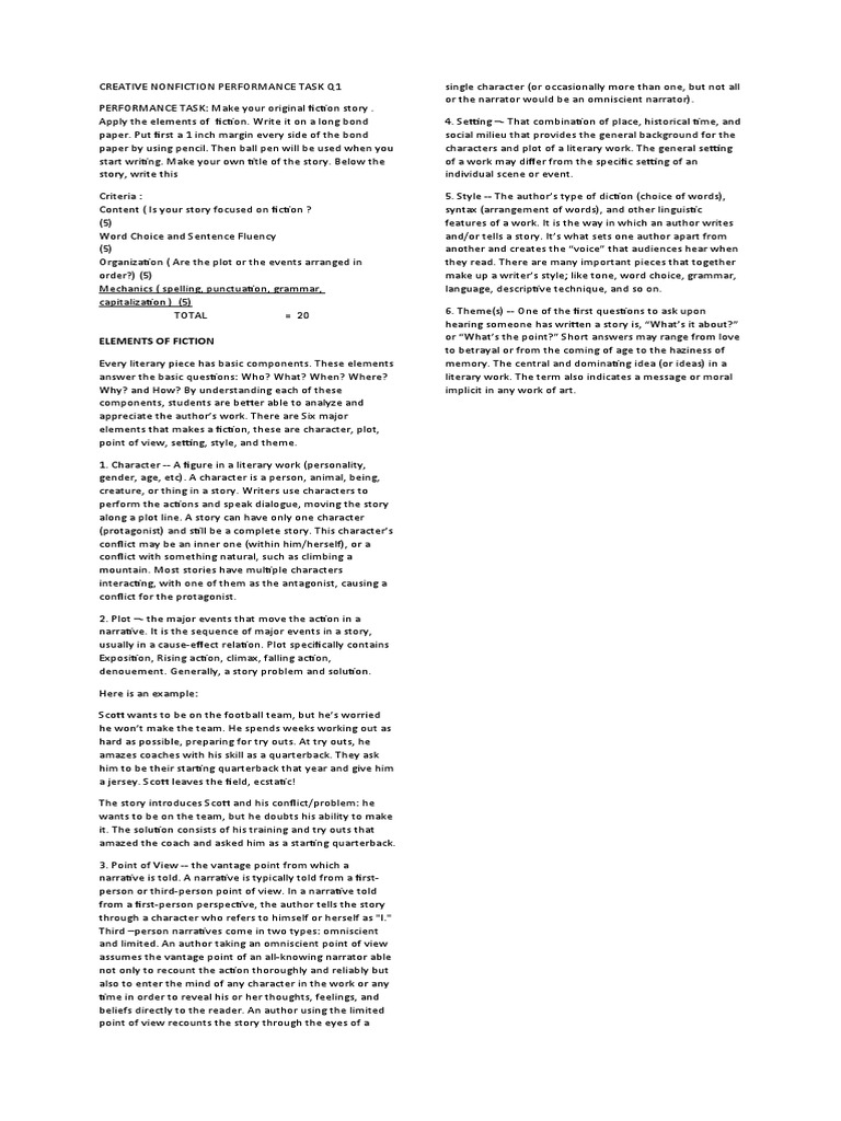Creative Nonfiction Performance Task Q1 | PDF | Narration | Plot (Narrative)