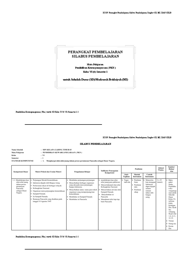 Silabus Kelas 6 Pdf