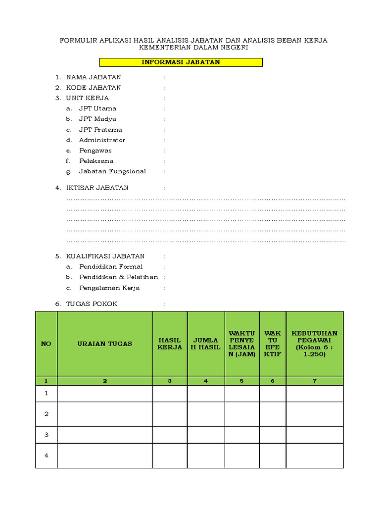 Formulir Aplikasi Hasil Analisis Jabatan Dan Analisis Beban Kerja ...