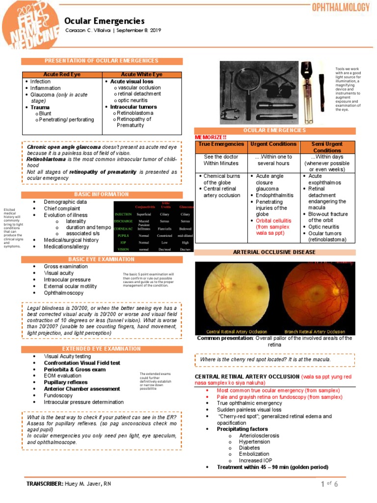 [Ophtha] Ocular Emergenices - Dr. Villalva | PDF | Human Eye | Glaucoma