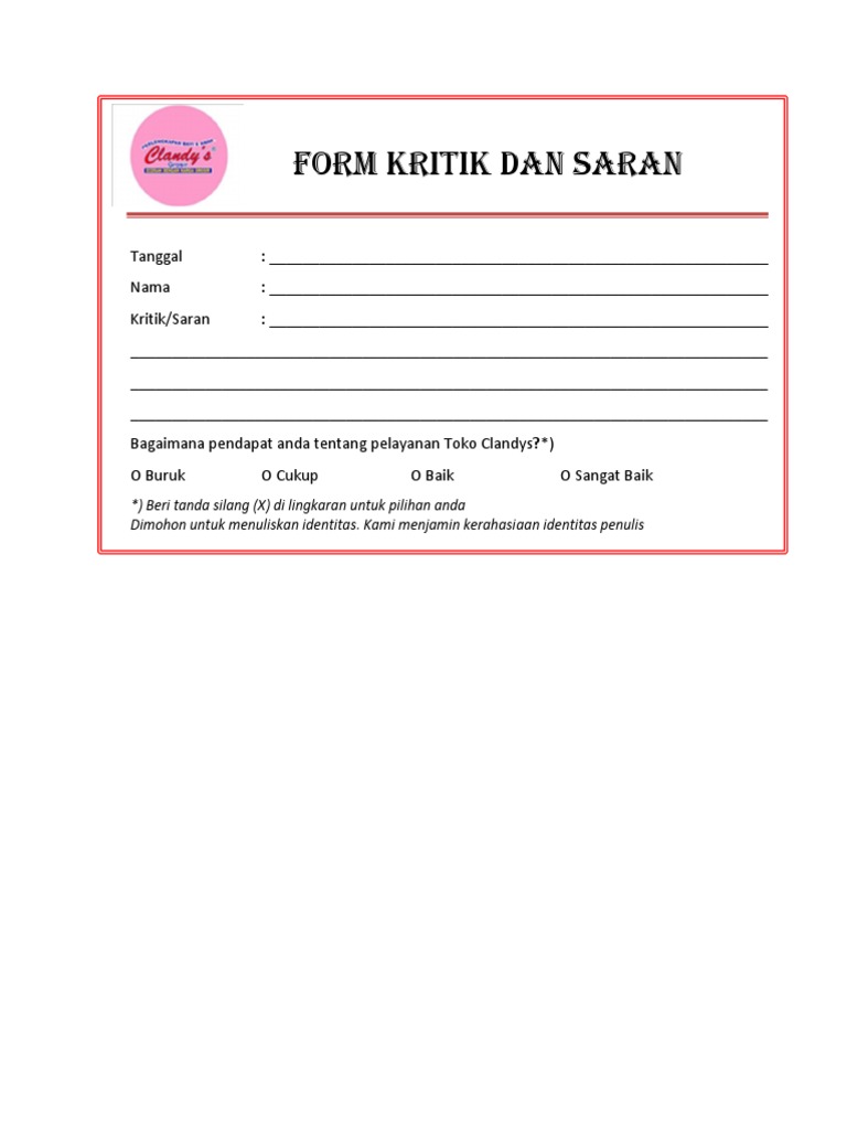 Form Kritik Dan Saran | PDF | Karier & Perkembangan