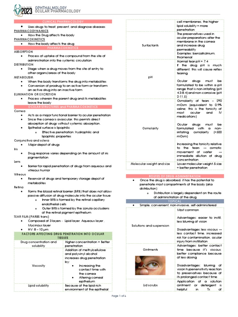 Ocular Pharmacology - Dr. Fermin (2023) | PDF | Human Eye | Glaucoma