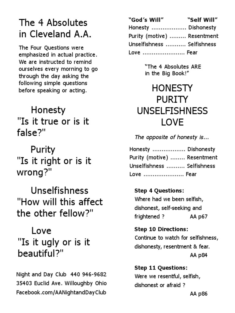 4 Absolutes Two Pages | PDF | Jesus | Alcoholics Anonymous