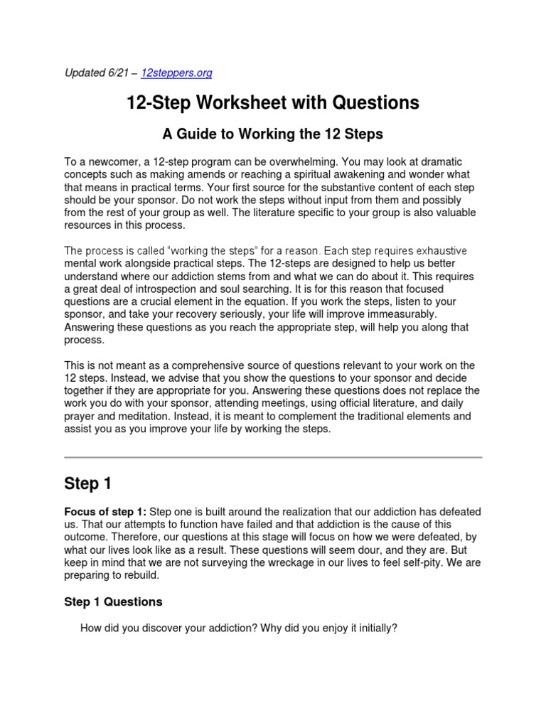 12-Step Program Guide & Worksheets | PDF | Twelve Step Program | Prayer