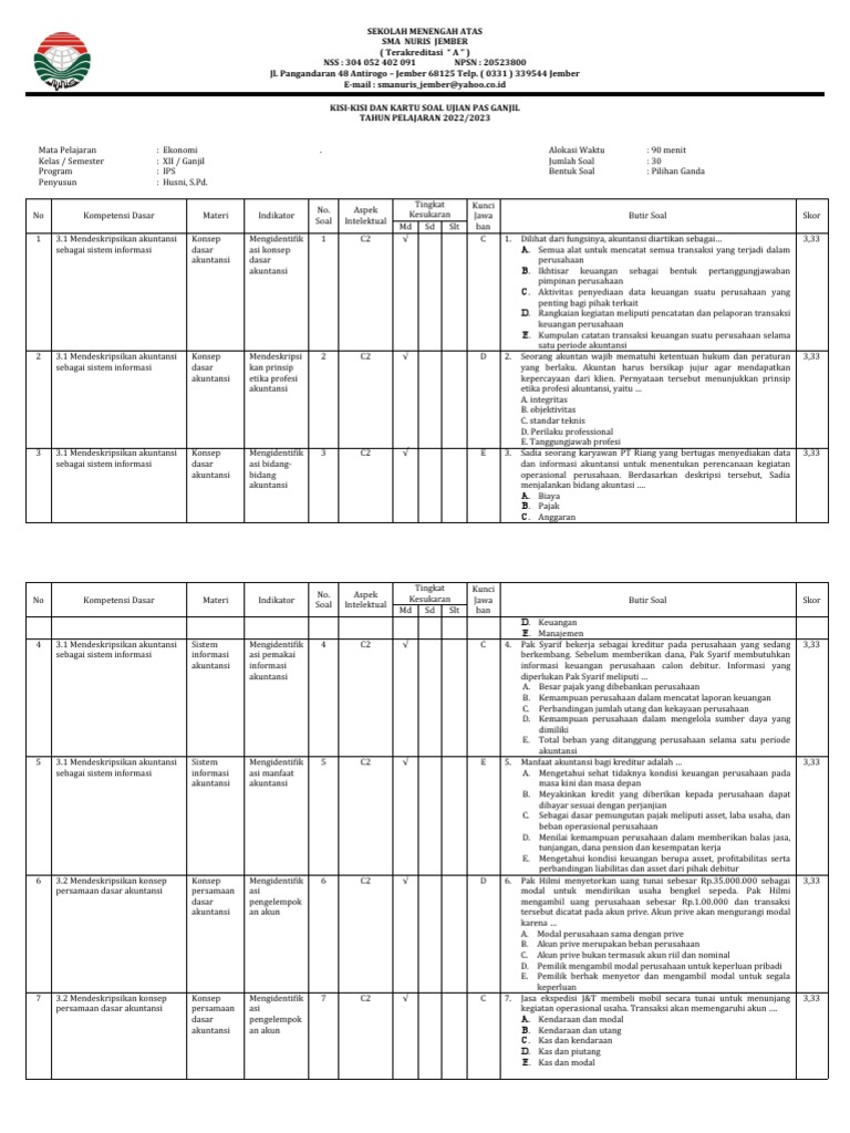 Kartu Soal PAS Ganjil 2022 - Eko | PDF