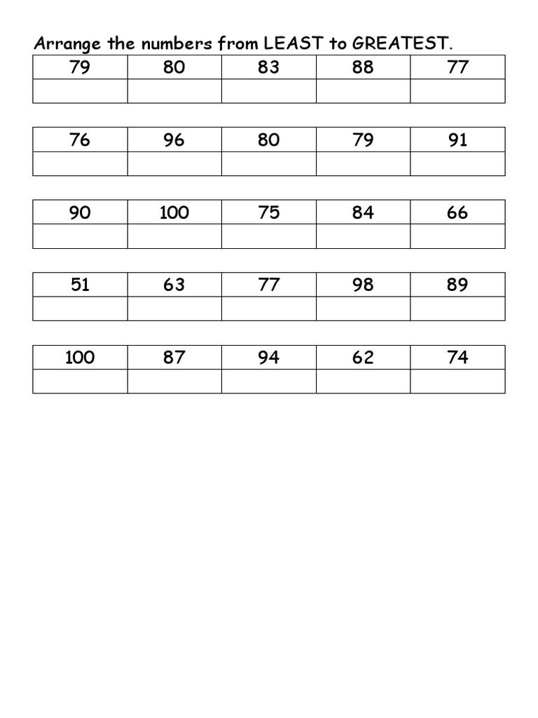 Arrange The Numbers From LEAST To GREATEST | PDF