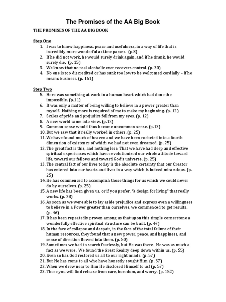 100 Big Book Promises Broken Down Into Steps | PDF | Thought ...