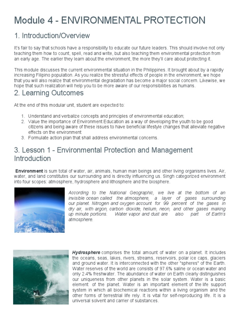NSTP Module 4 - ENVIRONMENTAL PROTECTION | PDF | Climate Change | Greenhouse Gas