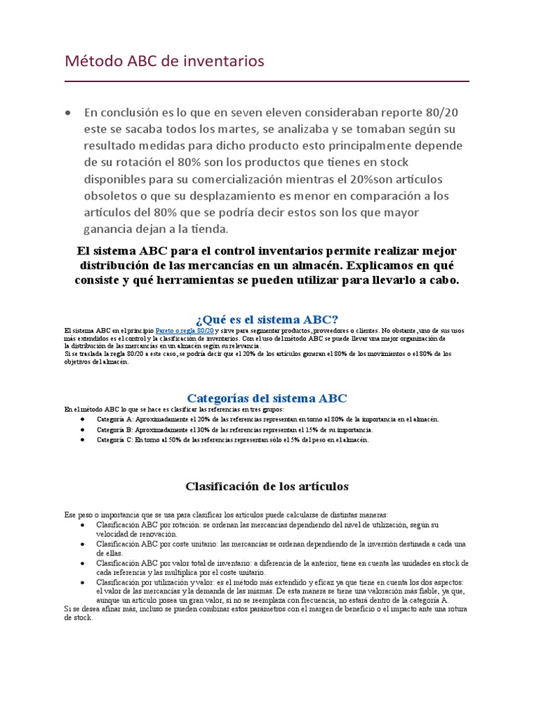 Metodo Abc | PDF | Inventario | Economias