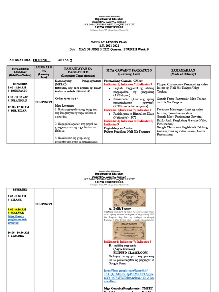 Lesson Plan Grade 9 Filipino Rama at Sita | PDF