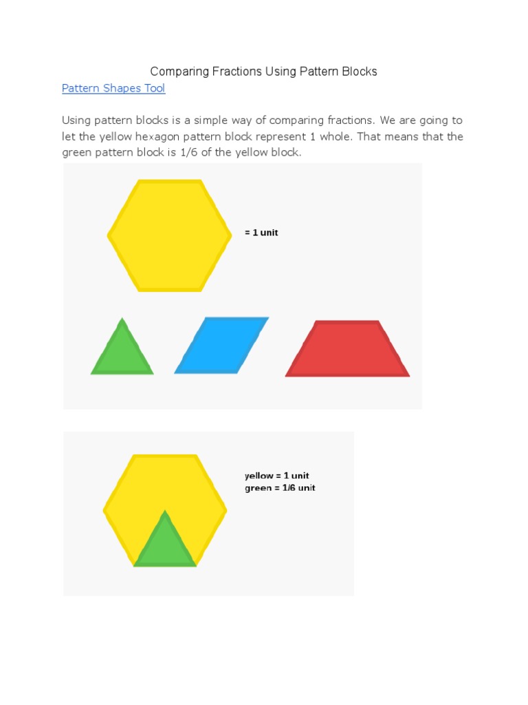 Comparing Fractions With Pattern Blocks | PDF