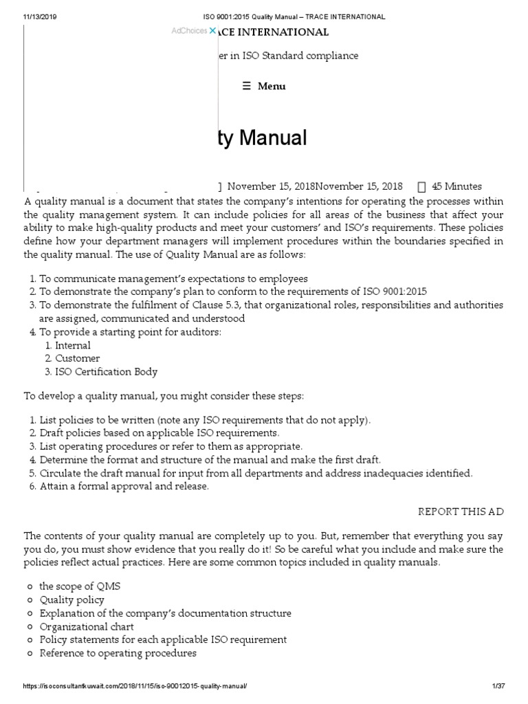 ISO 9001:2015 Quality Manual Guide | PDF | Quality Management | Quality ...