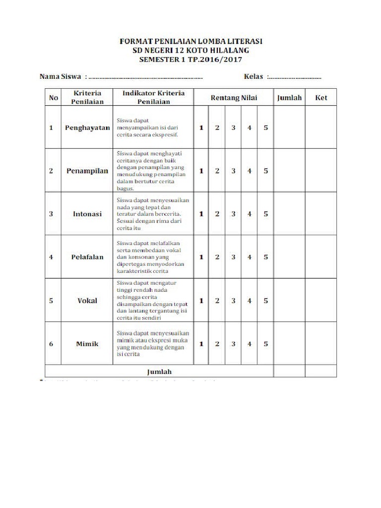 Contoh Format Penilaian Literasi | PDF