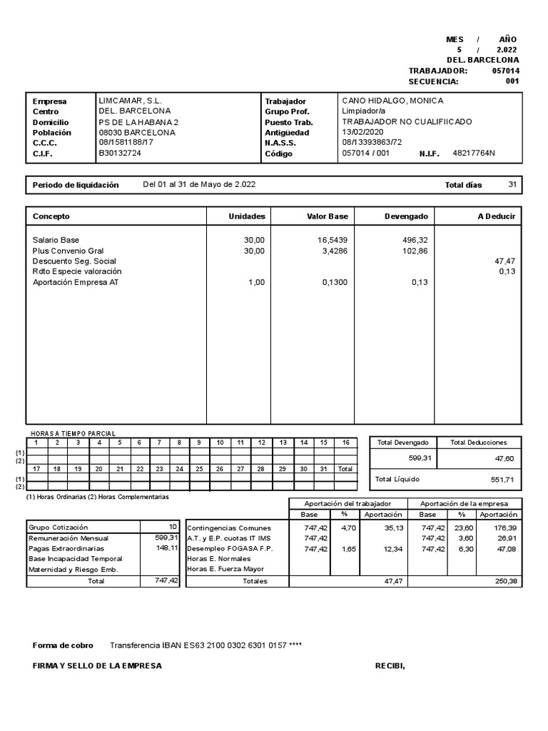 Recibo Normal LIMCAMAR 3 S00001057014637898329040130631 | PDF | Empleo ...