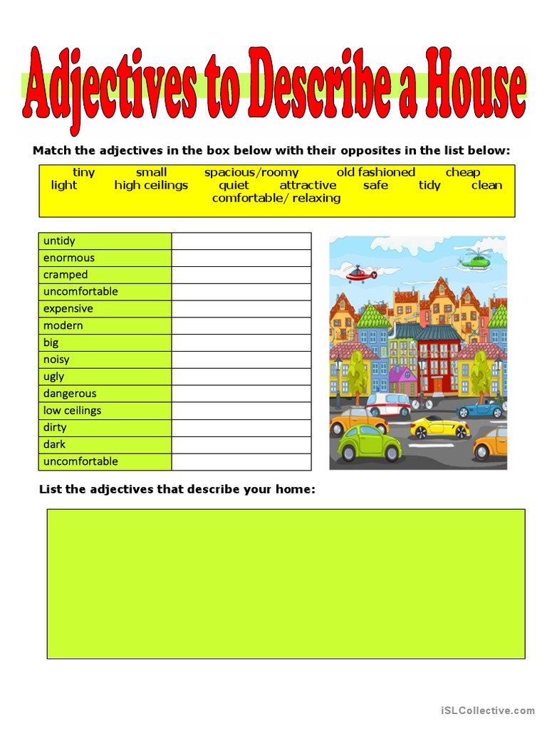 Adjectives To Describe A House Worksheet | PDF