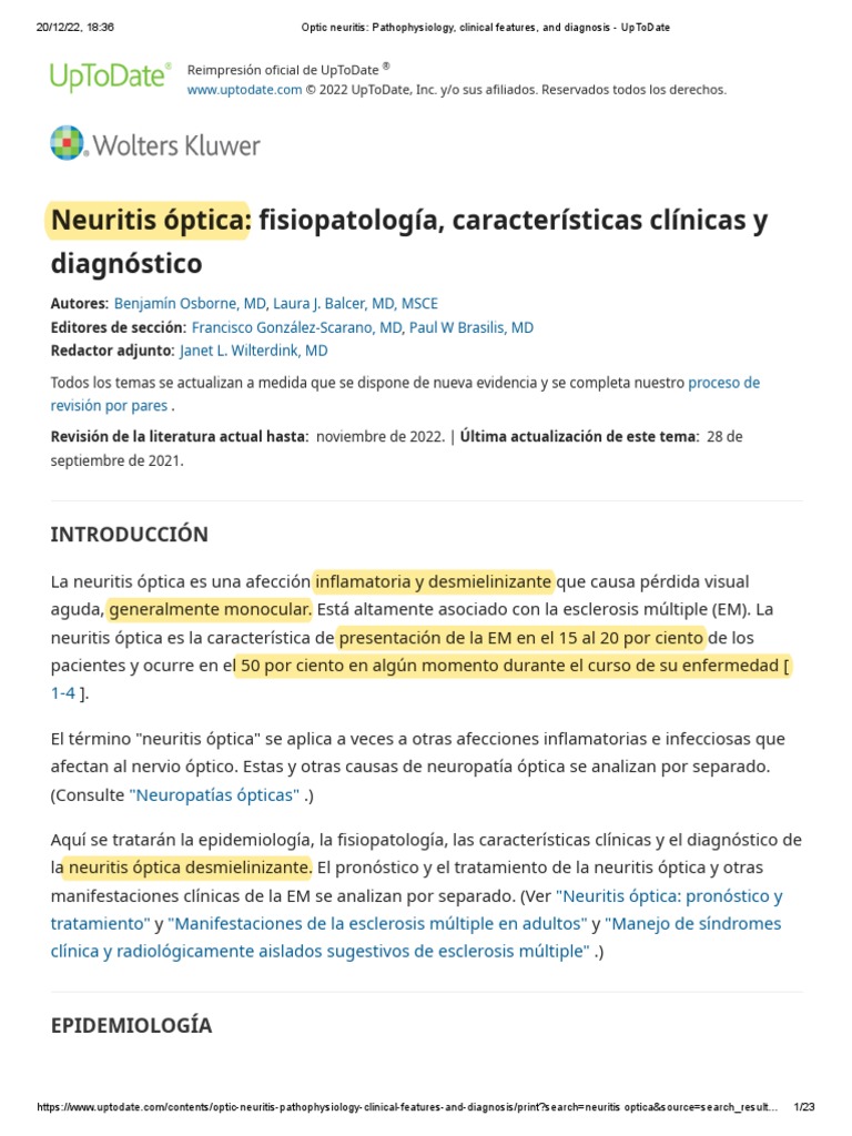 Optic Neuritis - Pathophysiology, Clinical Features, and Diagnosis - UpToDate | PDF | Esclerosis ...