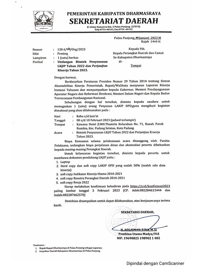 Undangan Bimtek Penyusunan LKjIP | PDF