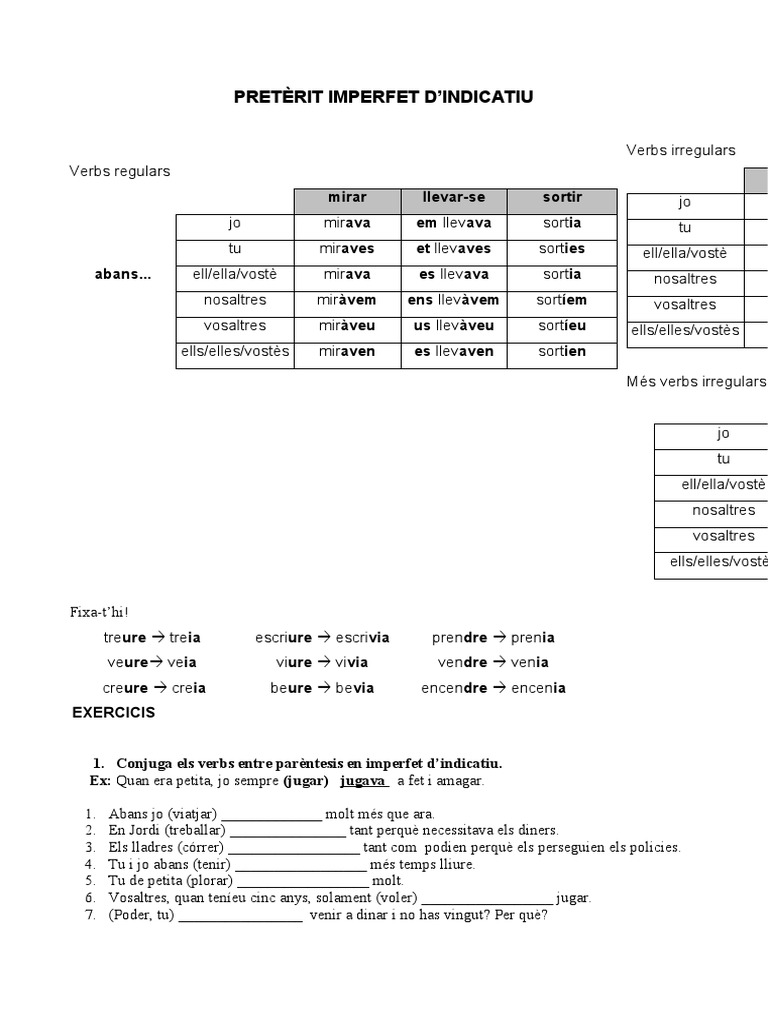 Quadre+exercici D'imperfet | PDF