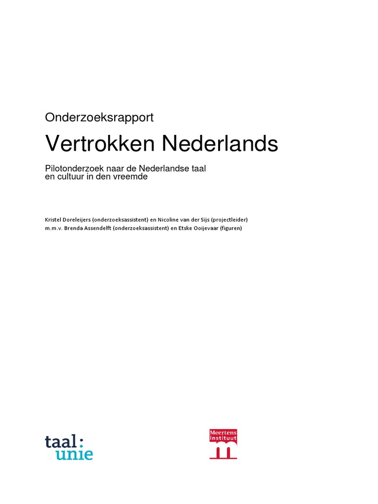 Onderzoeksrapport Vertrokken Nederlands | PDF